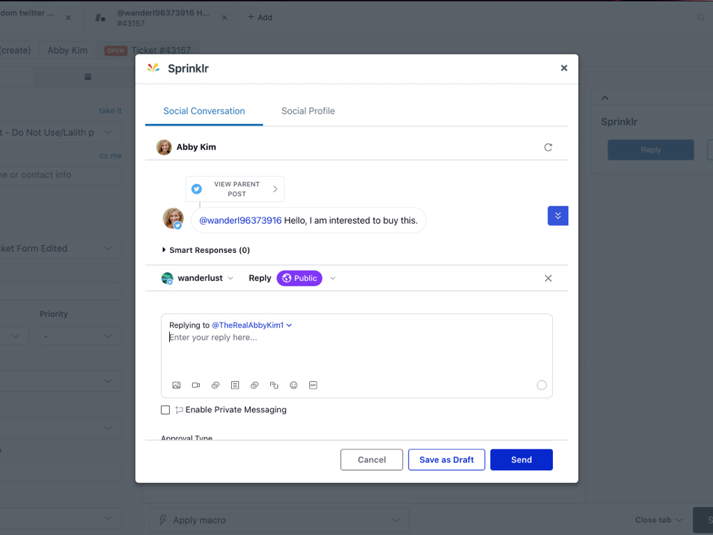Sprinklr App Integration with Zendesk Support